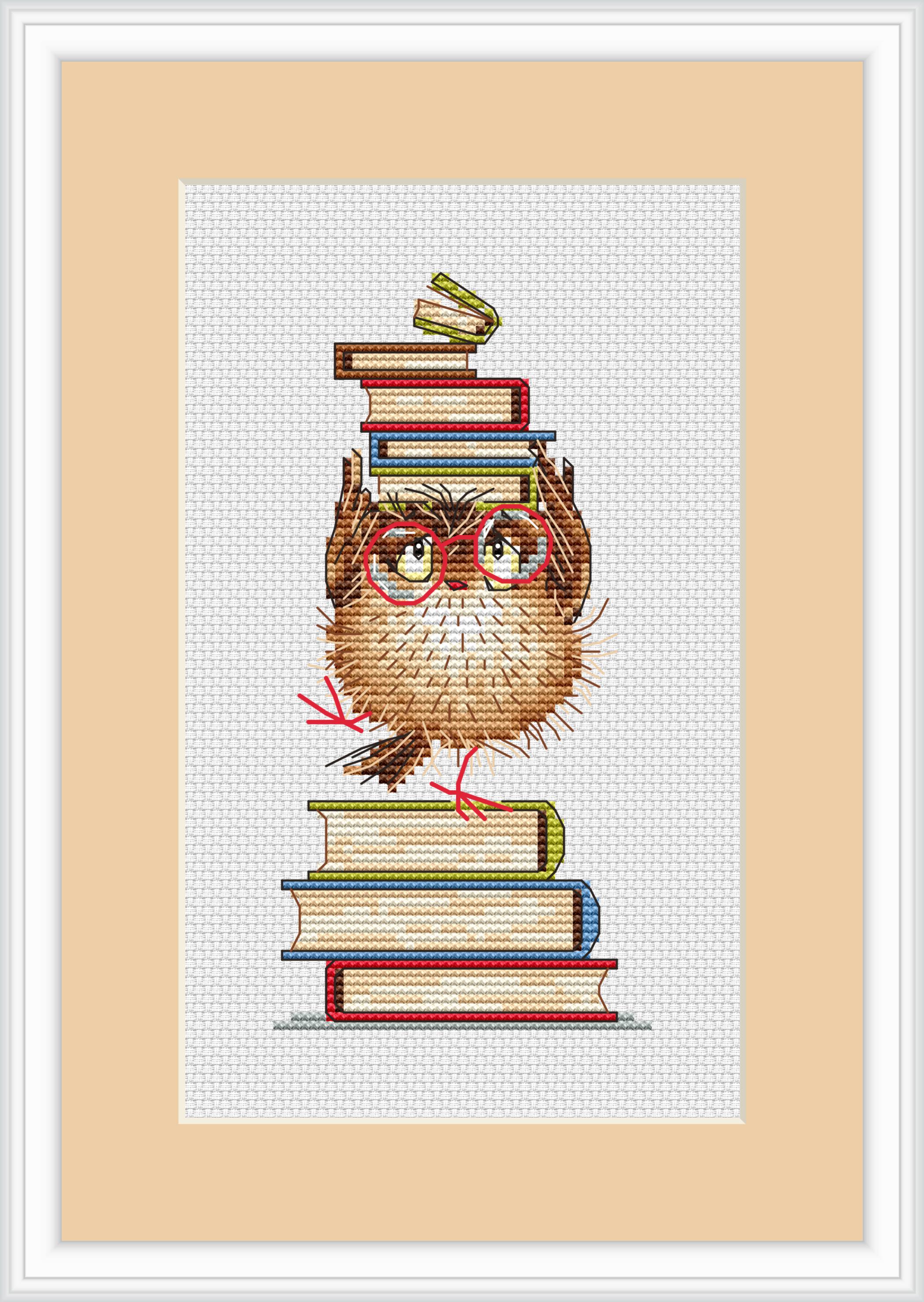 Owl With Books Counted Cross-stitch Pattern | Bookworm Bird Bookmark ...