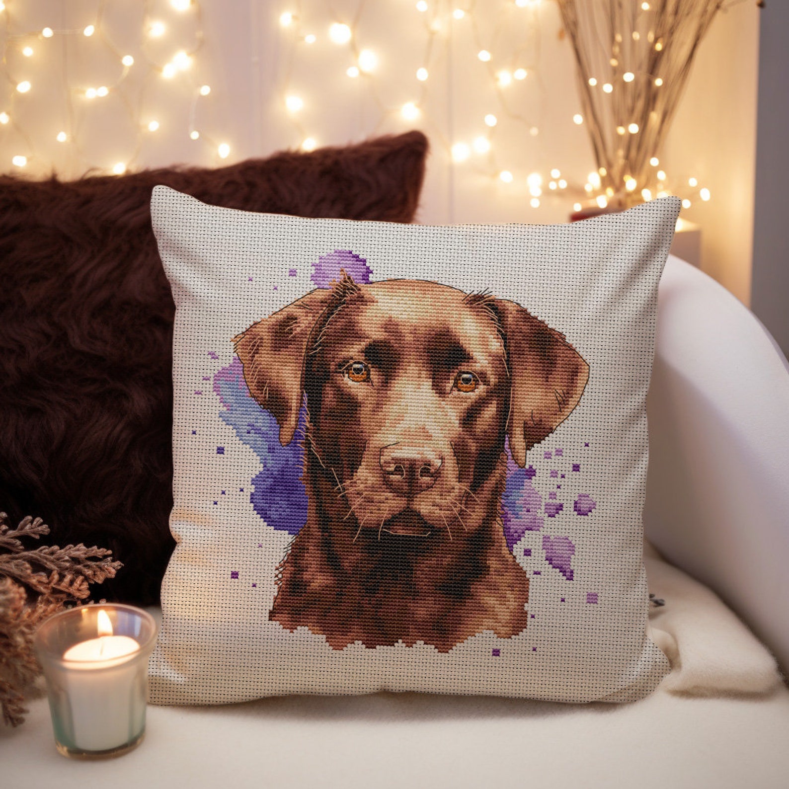 Chocolate Labrador Cross Stitch Pattern Watercolor Dog Portrait ...