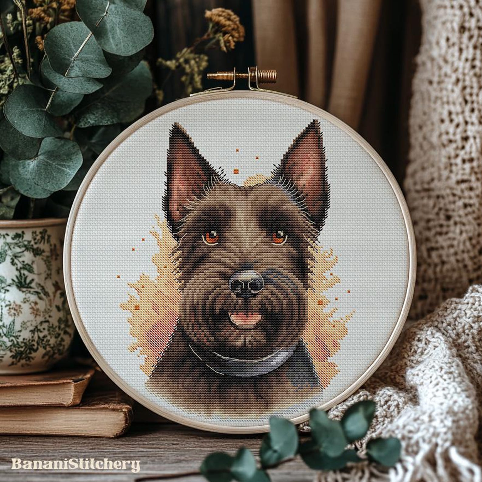 Scottish Terrier Cross Stitch Pattern: Watercolor Dog Portrait (PDF ...