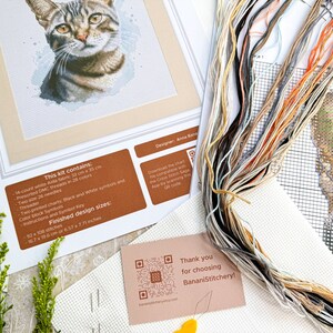 KIT Tabby Cat Portrait Cross Stitch Pattern Kit Grey Domestic Tabby Cat ...