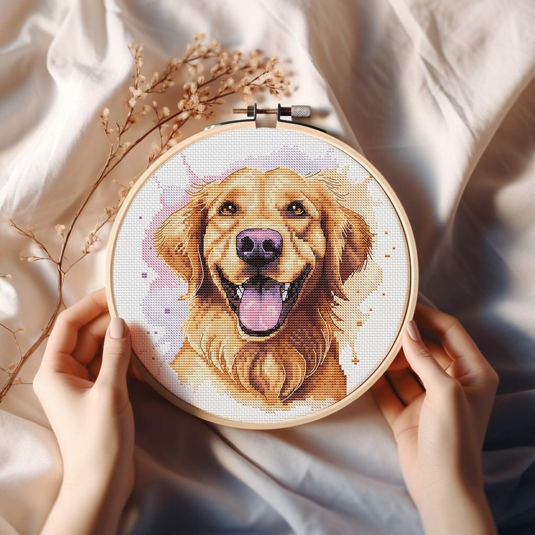 Golden Retriever Cross Stitch Pattern Watercolor Labrador Dog Portrait ...