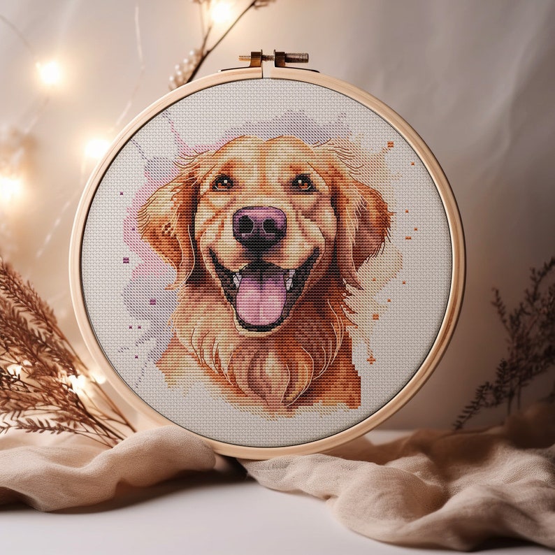 Golden Retriever Cross Stitch Pattern Watercolor Labrador Dog Portrait ...