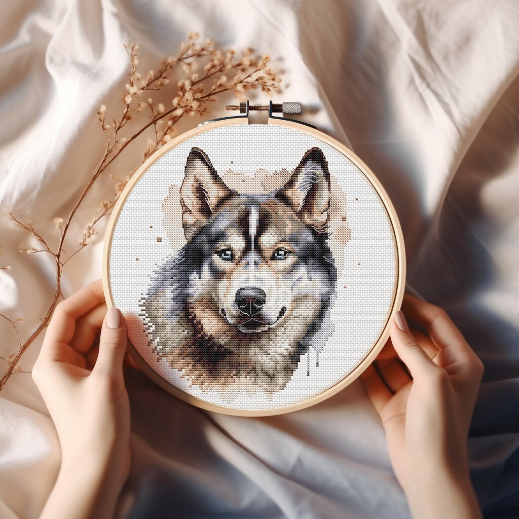 Husky Dog Cross Stitch Pattern Realistic Watercolor Siberian Husky ...