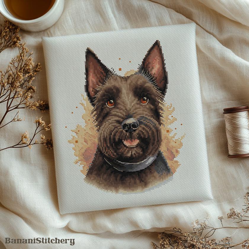 Scottish Terrier Cross Stitch Pattern: Watercolor Dog Portrait (PDF ...