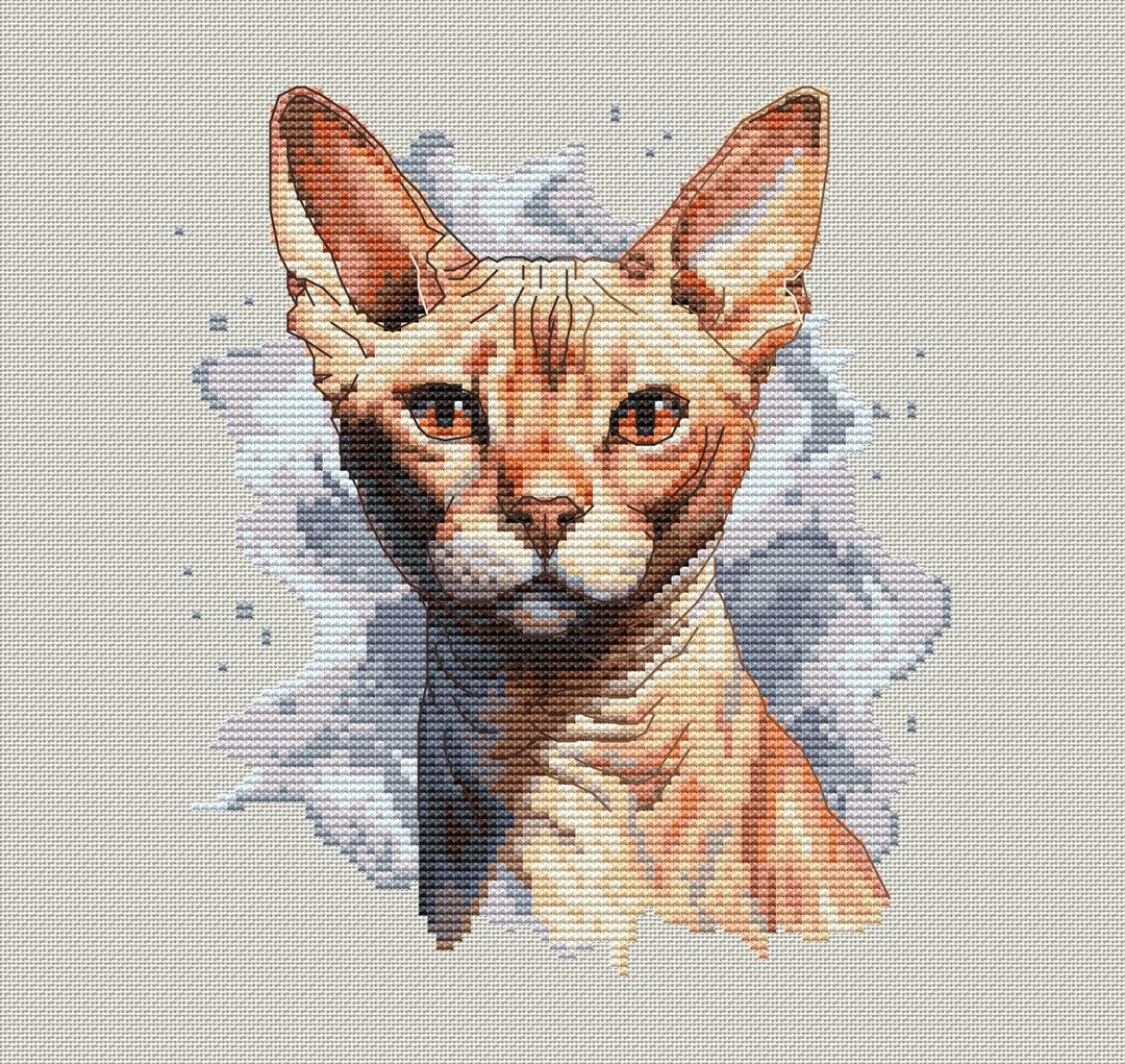 Sphynx Cat Portrait Cross Stitch Pattern Watercolor Canadian Sphynx Cat ...