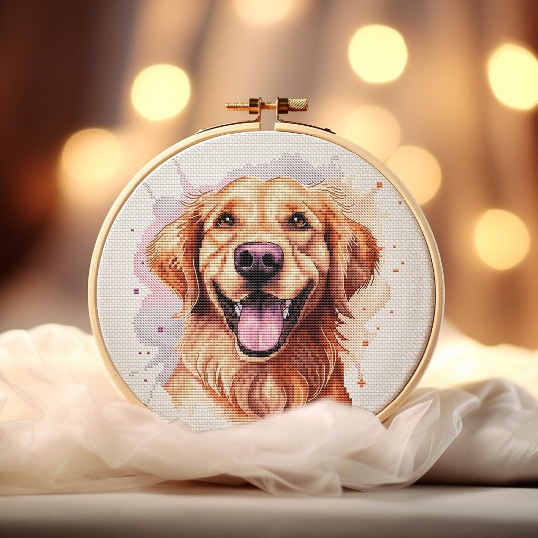 Golden Retriever Cross Stitch Pattern Watercolor Labrador Dog Portrait ...