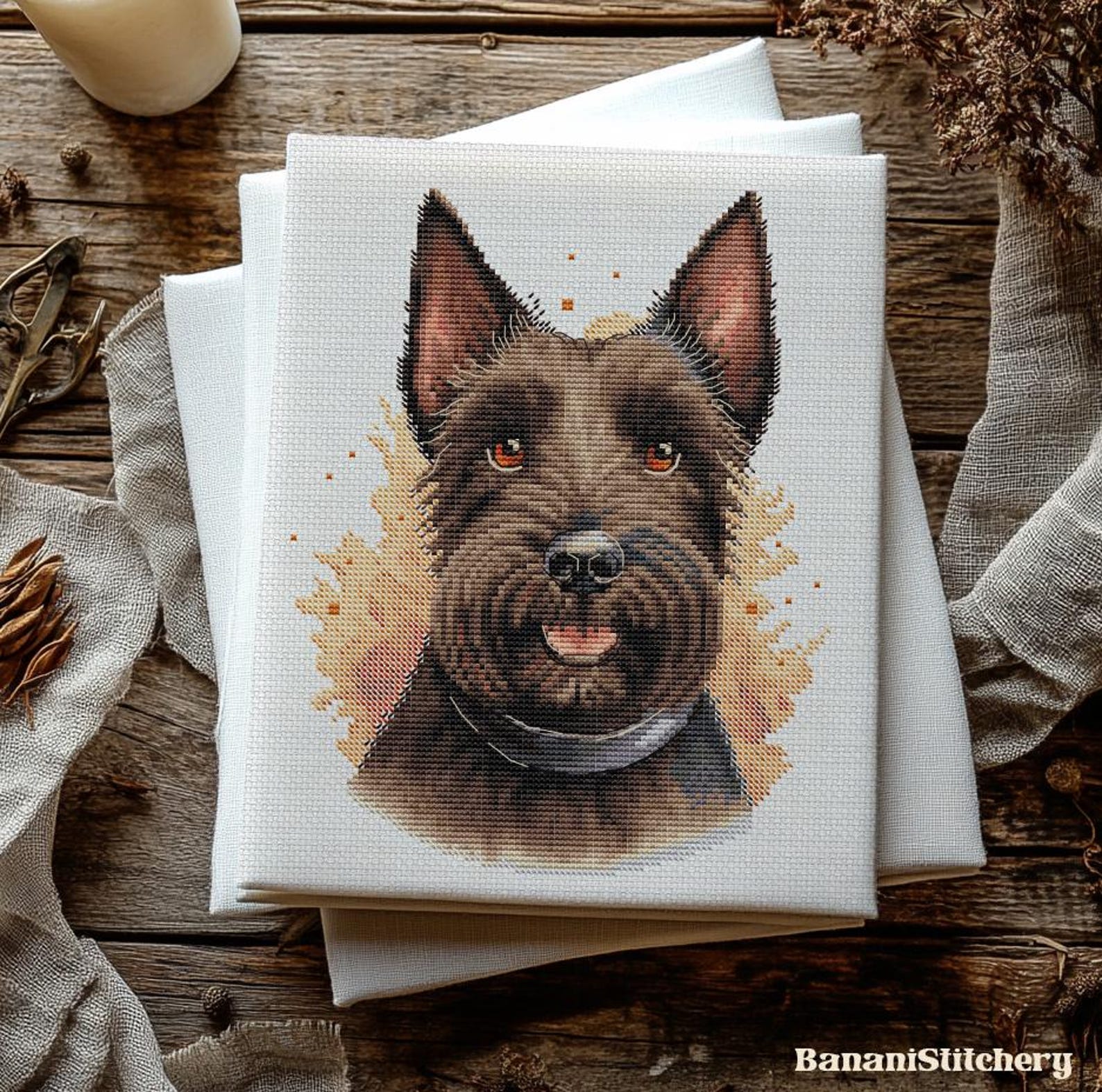 Scottish Terrier Cross Stitch Pattern: Watercolor Dog Portrait (PDF ...