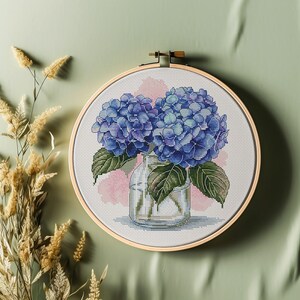 Hydrangea in Glass Vase Cross Stich Pattern Blue Flowers in Vase PDF ...