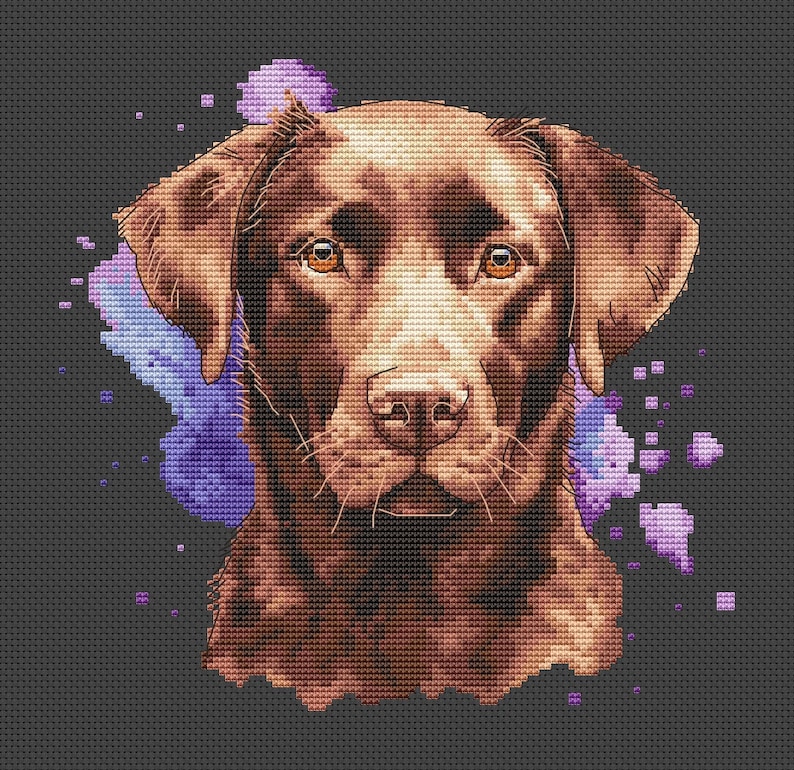 Chocolate Labrador Cross Stitch Pattern Watercolor Dog Portrait ...