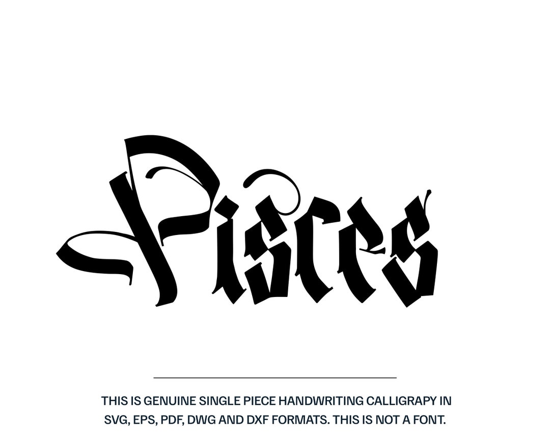 Pisces Zodiac Vector SVG Horoscope Handwriting Unique Calligraphy ...
