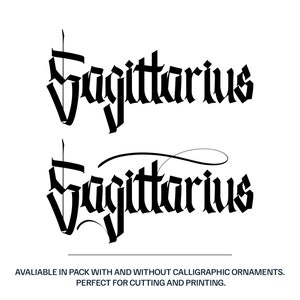 Sagittarius Zodiac Vector SVG Horoscope Handwriting Unique Calligraphy ...
