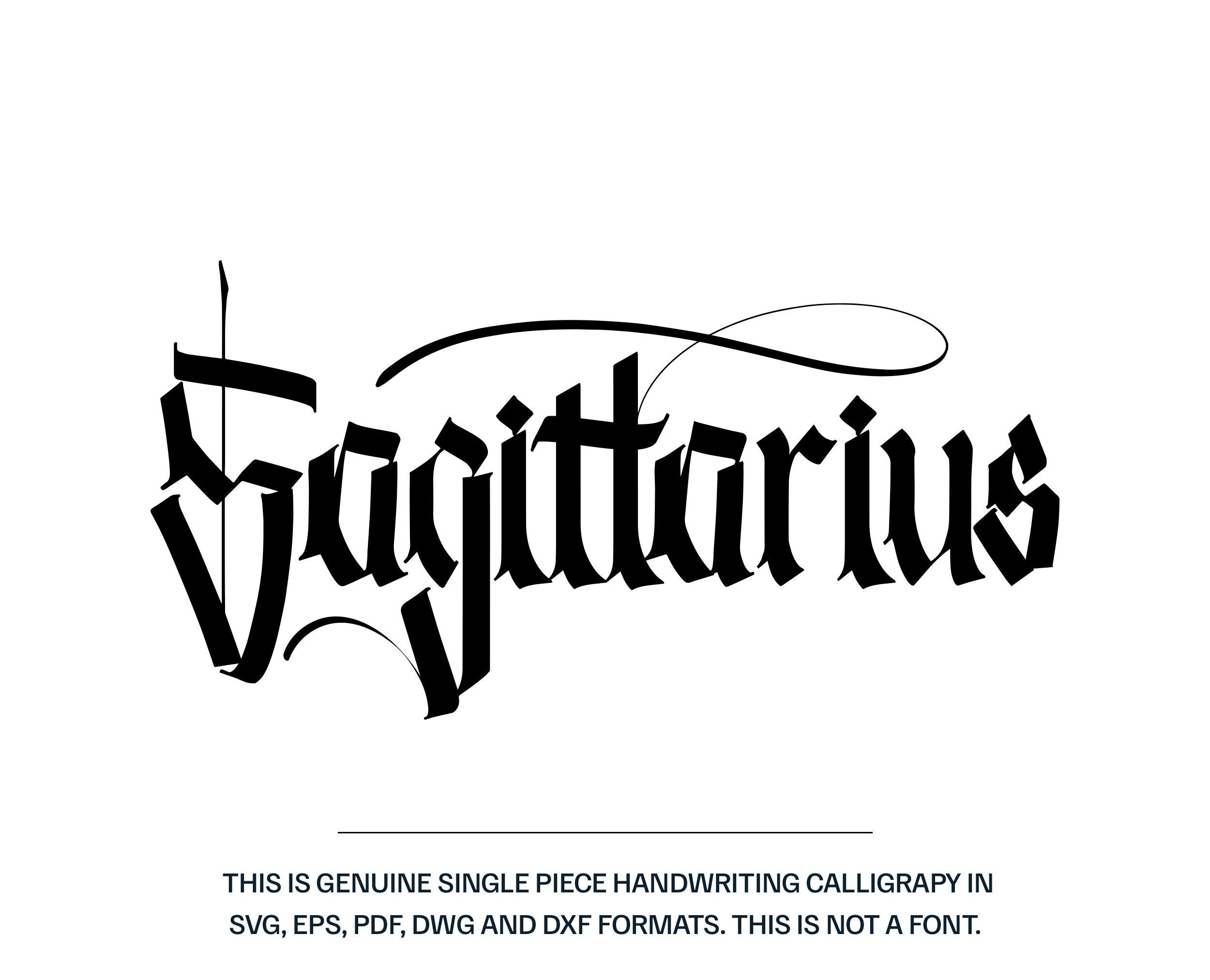 Sagittarius Zodiac Vector SVG Horoscope Handwriting Unique Calligraphy ...