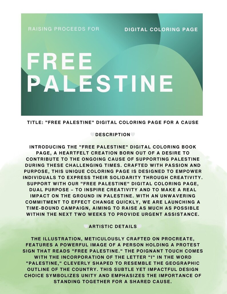 Free Palestine" Digital Coloring Page for a Cause - Etsy