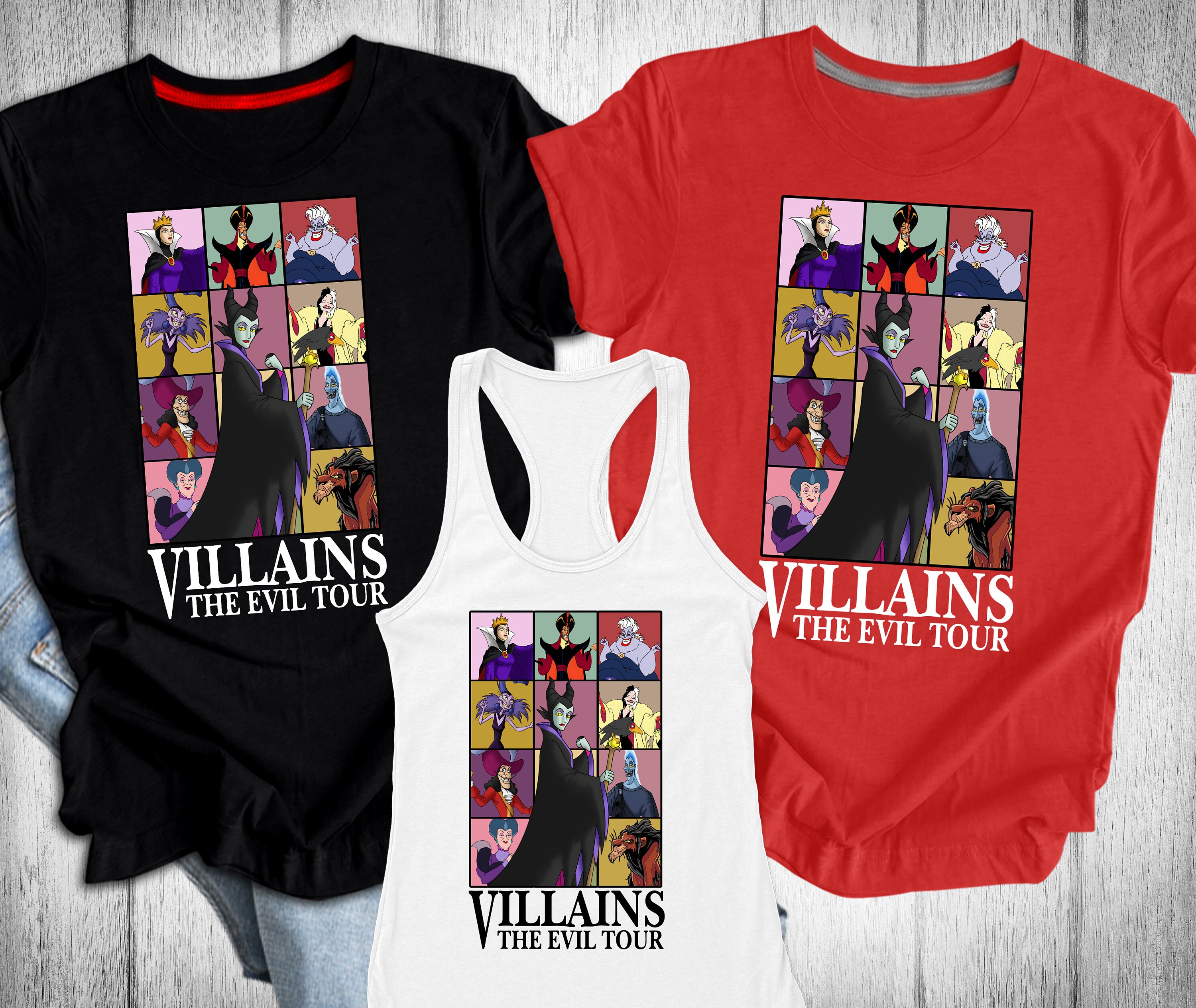 Two-sided Vintage Disney Villains Evil Tour Shirt and Tank Top, Disney Villains Concert Music ...