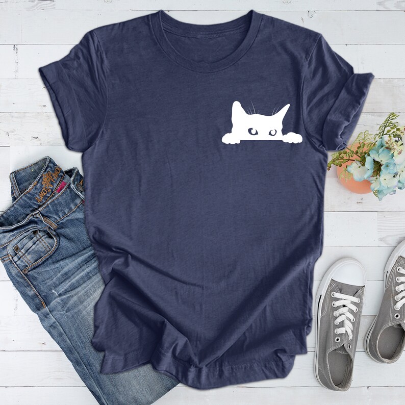 Funny Cat Shirt, Cute Cat Shirt ,black Cat Shirt, Cat Peeking Shirt ...