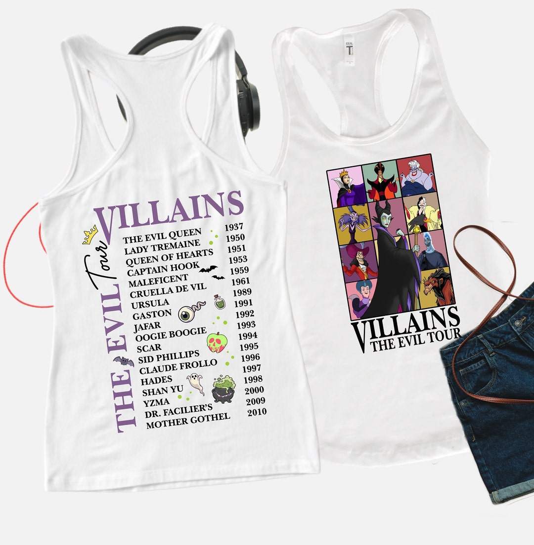 Two-sided Vintage Disney Villains Evil Tour Shirt and Tank Top, Disney Villains Concert Music ...