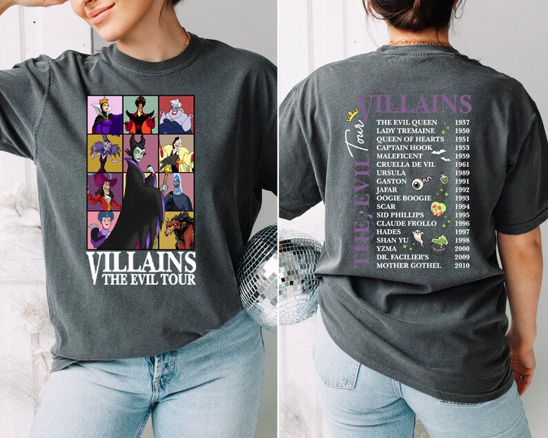 Two-sided Vintage Disney Villains Evil Tour Shirt and Tank Top, Disney Villains Concert Music ...