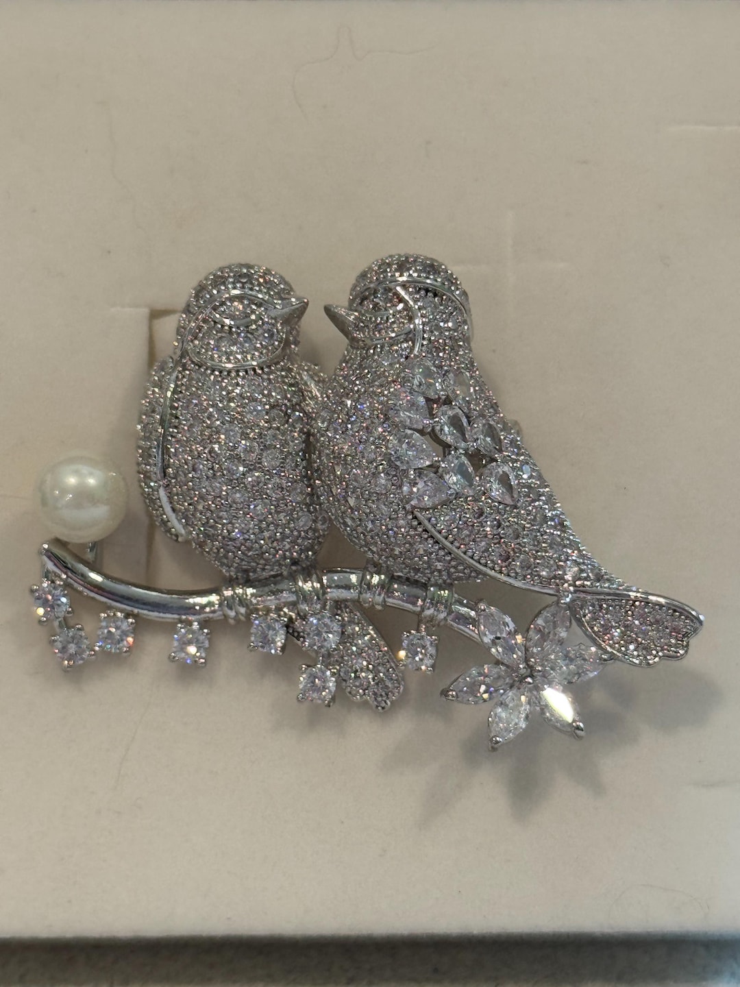 Silver Sparkly Zirconia Love Bird Brooch With Freshwater Pearl - Etsy