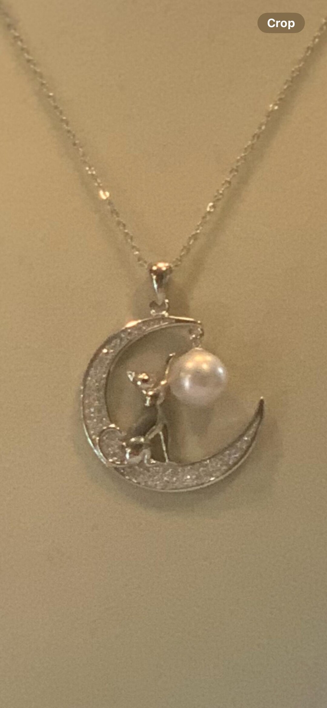 Cat and Moon Freshwater Pearl Pendant Necklace - Etsy