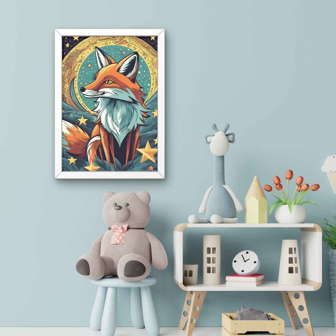 Cartoon Style Fox With Stars, Pop Art Poster With Fox, Printable Wall ...