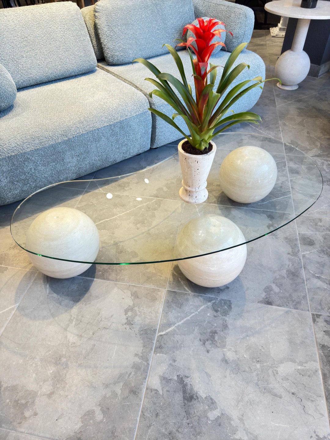 Travertine Marble and Glass Table, Travertine Marble Table, Living Room ...
