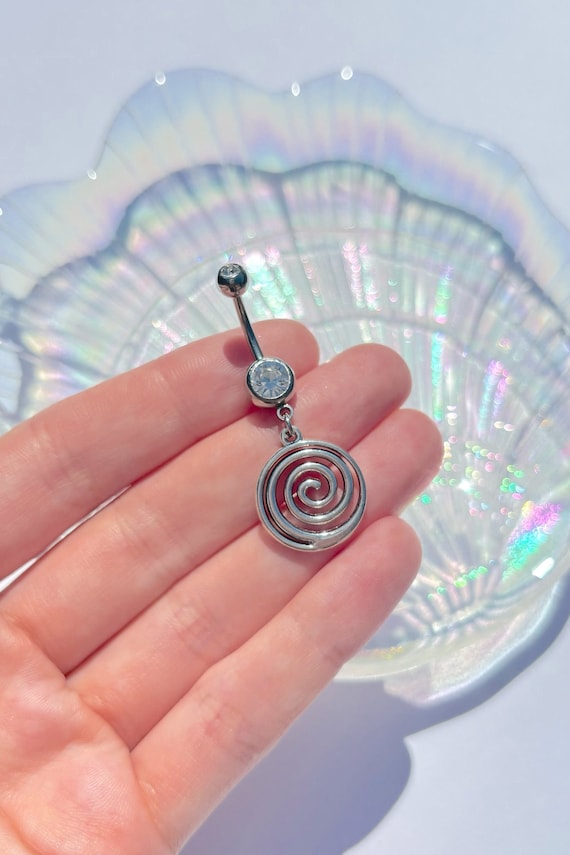 Silver Swirl Belly Bar Stainless Steel Dangle Piercing Diamond Rhinestone Body Jewellery Belly Ring Navel Gift Idea 1.6mm 8mm Etsy