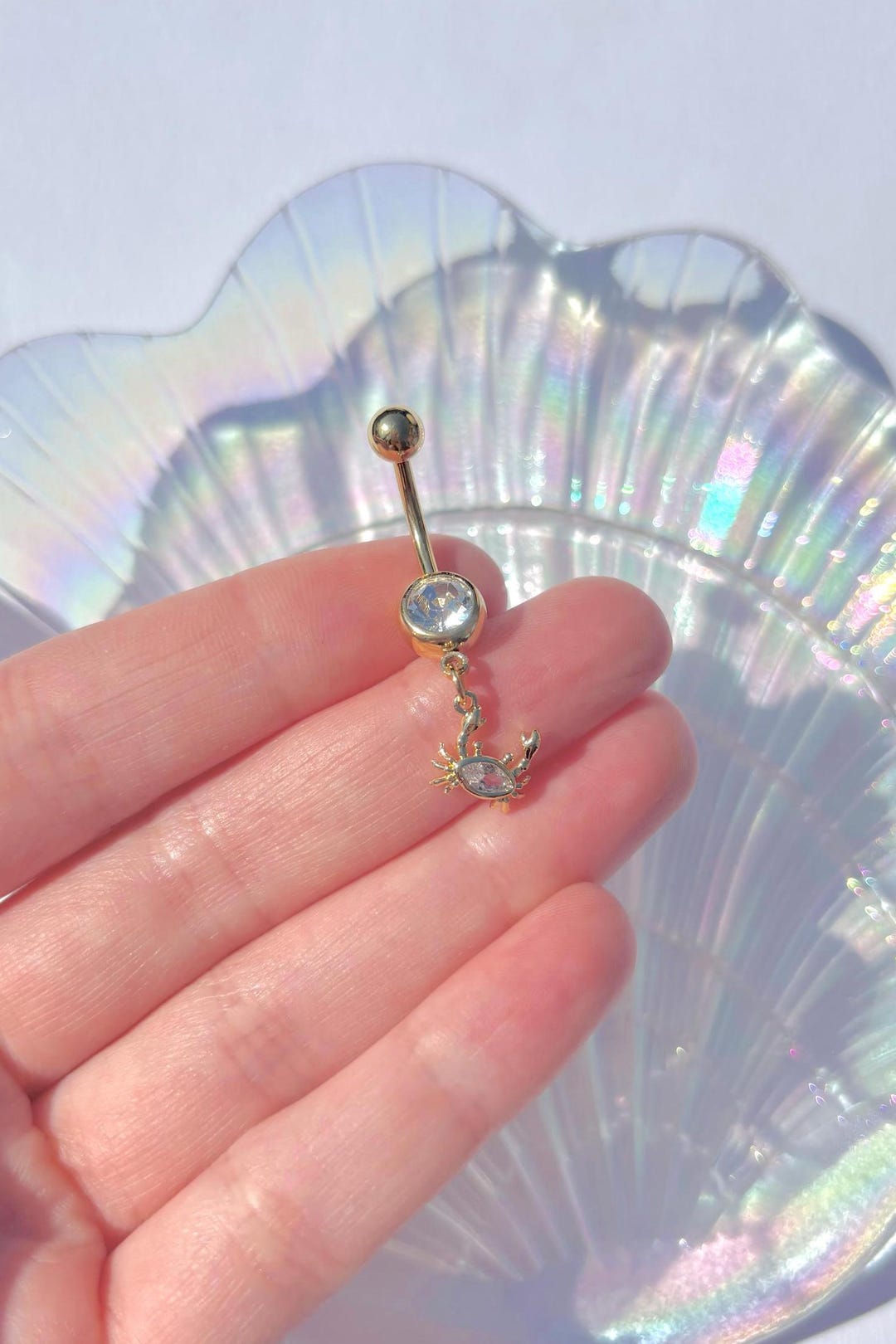 Gold Crab Belly Bar , Stainless Steel Dangle Piercing , Diamond ...