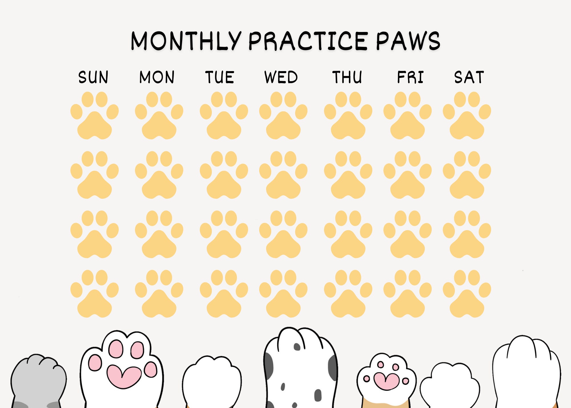Digital Practice Log Weekly Chart Monthly Practice Log Cute Practice ...