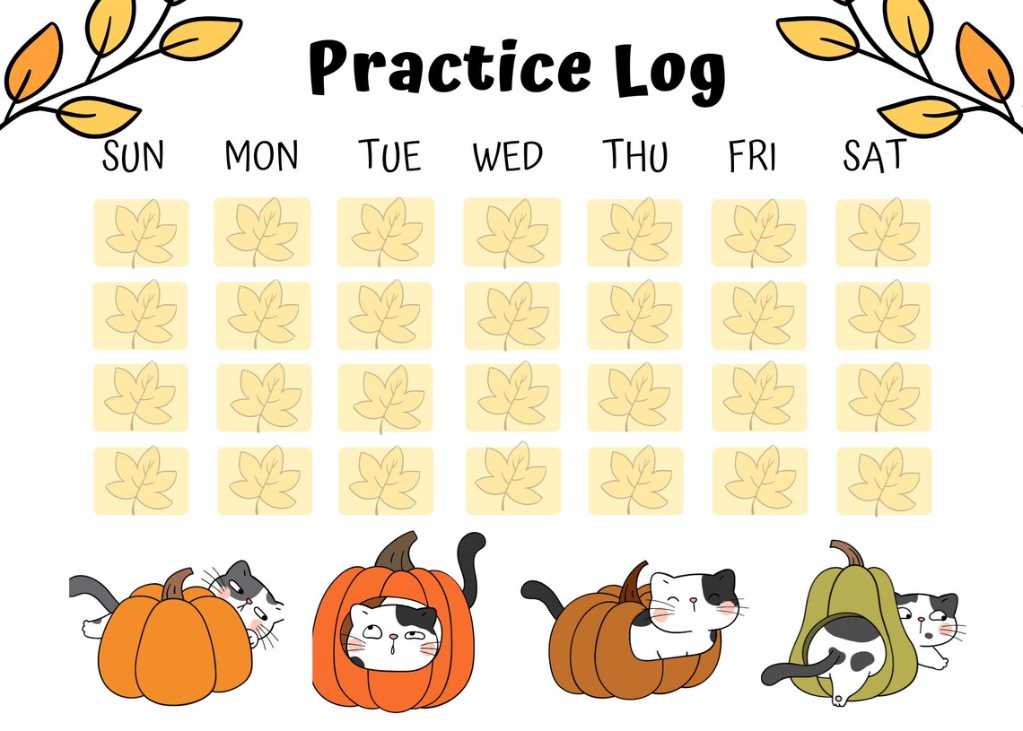 Digital Piano Practice Log Practice Chart Halloween Piano Practice ...