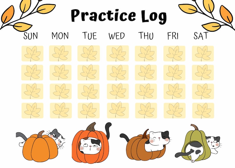 Digital Piano Practice Log Practice Chart Halloween Piano Practice ...