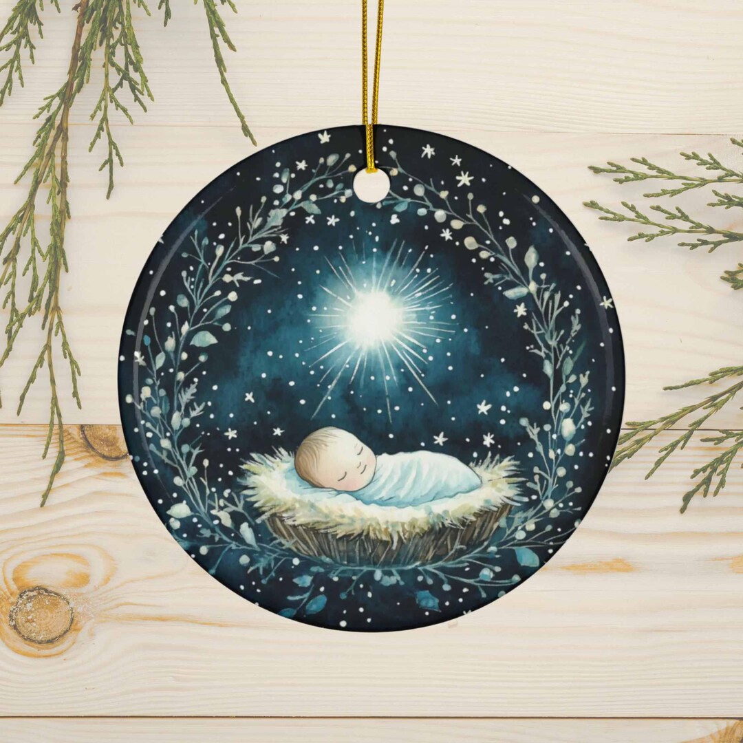 Baby Jesus Watercolor Ornament, Christian Christmas Ceramic Ornament ...