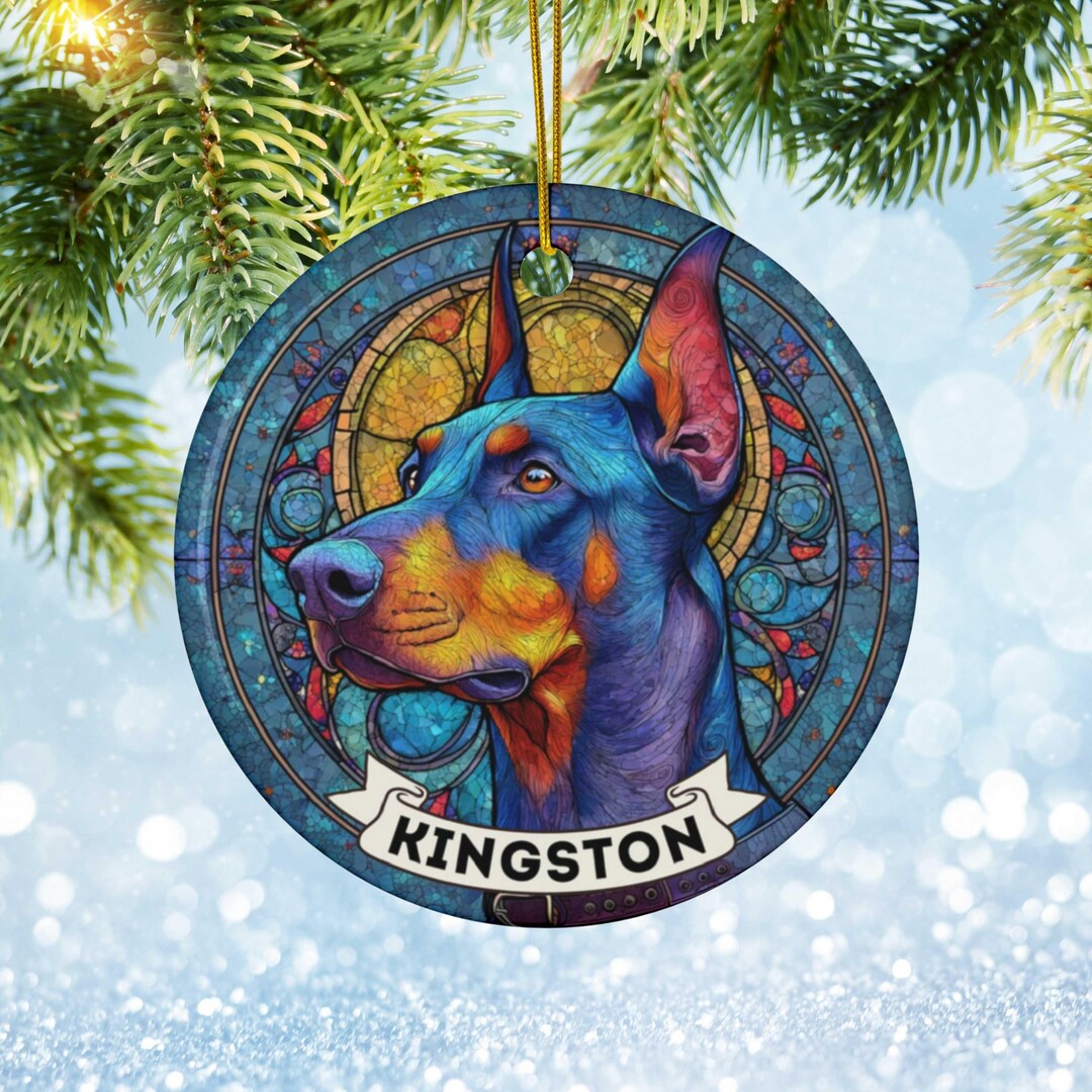 Custom Doberman Pinscher Ceramic Ornament: Faux Stained Glass Pet ...
