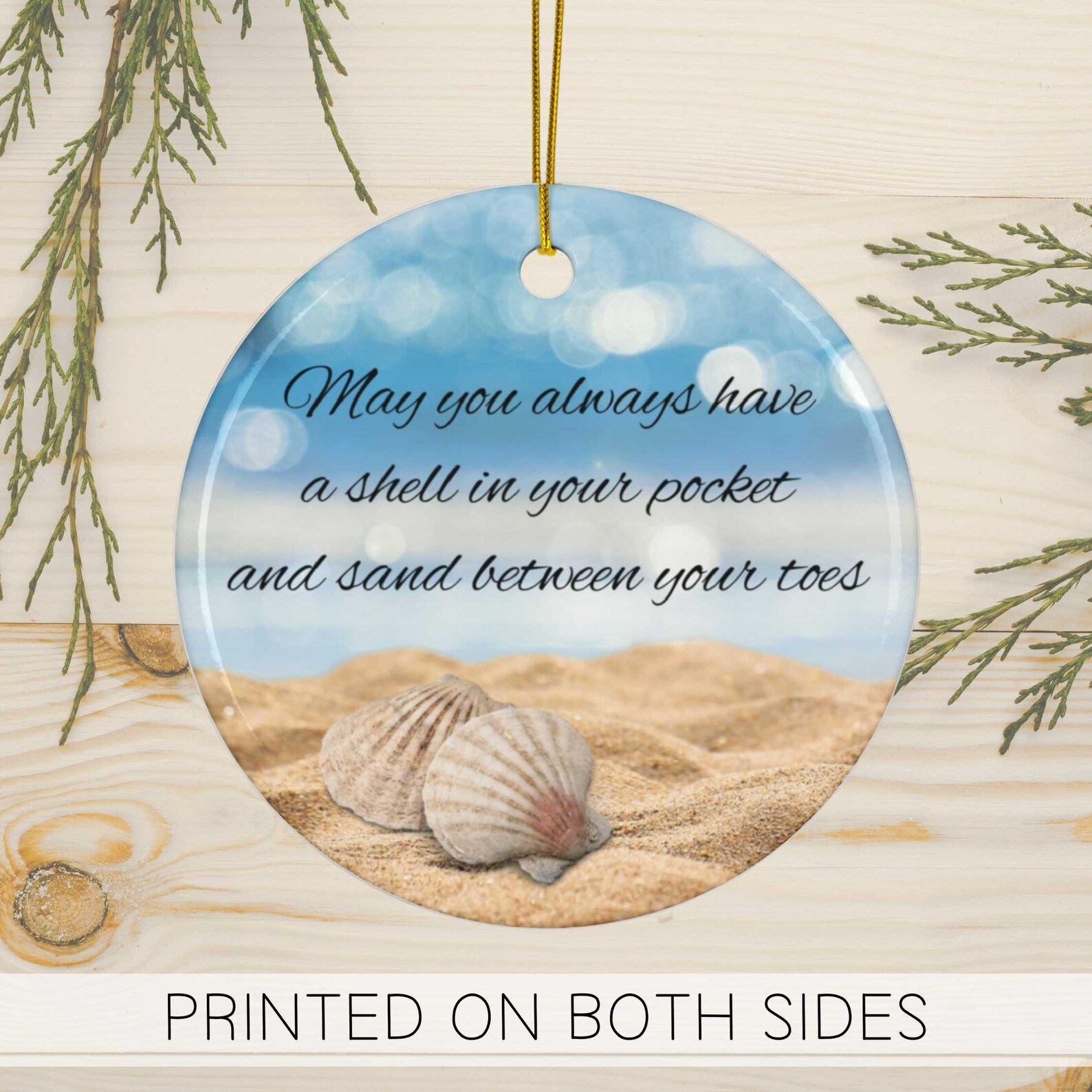 Beach Themed Christmas Ornament With Ocean Shore, Sand & Shells Design ...
