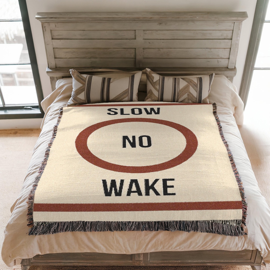 Slow No Wake Blanket, Woven Navy Nautical Throw for Boat Lovers, Funny ...