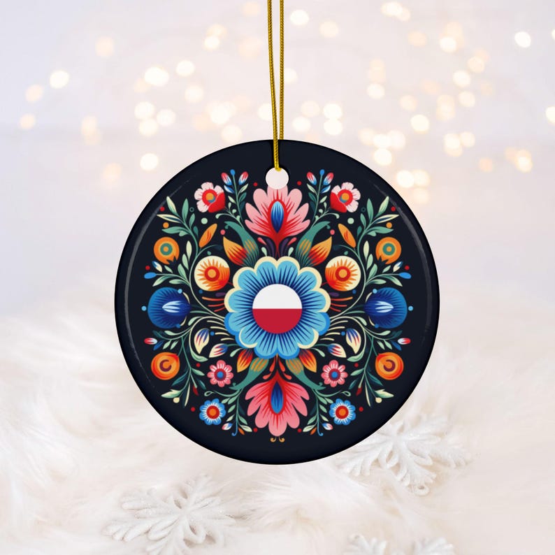 Polish Folkart Ornament, Polish Flag on a Ceramic Holiday Decoration ...