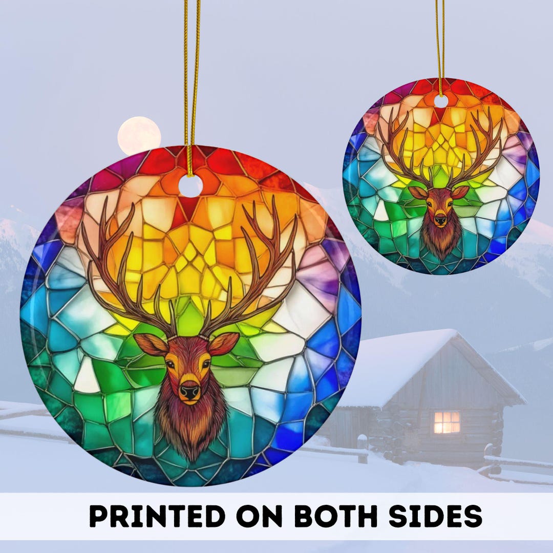 Elk Faux Stained Glass Ceramic Ornament | Double Sided Hunter Ornament ...