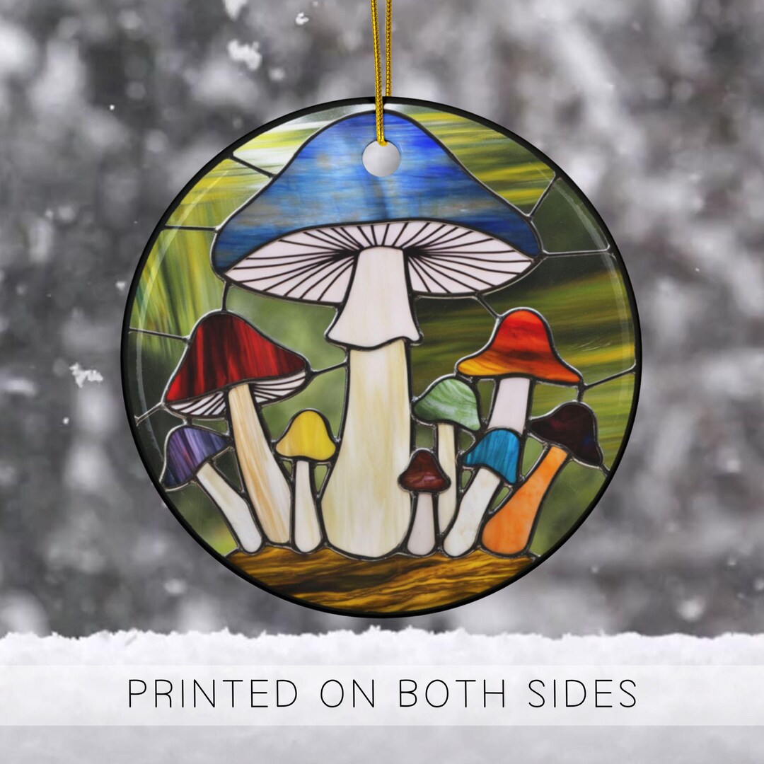 MUSHROOM Ornament, Faux Stained Glass Style Ceramic Ornaments ...