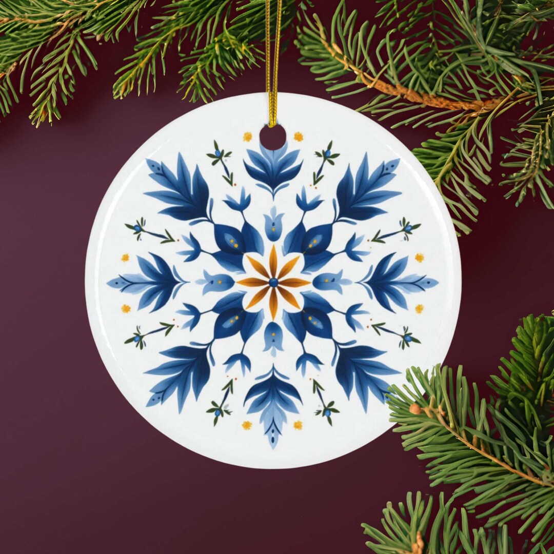 Scandinavian Rosemaling Style God Jul Folk Art Christmas Ornament ...