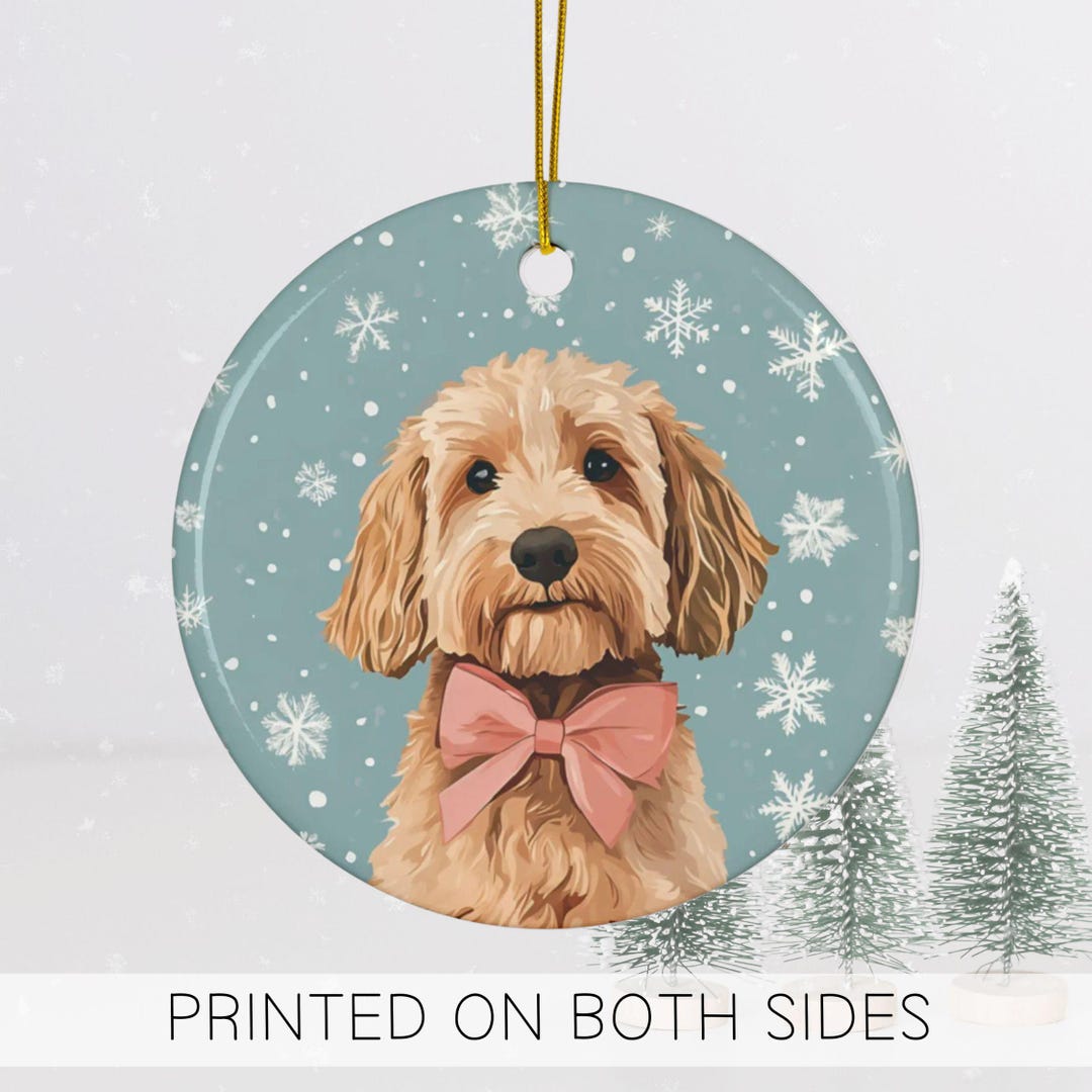 Coquette Goldendoodle Ornament, Pink Bow on a Goldendoodle Dog Breed ...