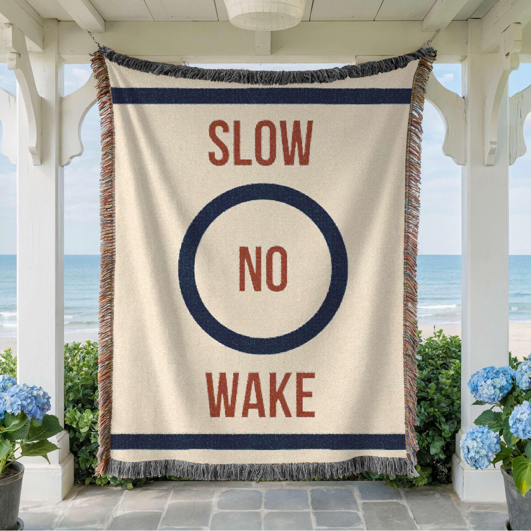 Slow No Wake Blanket, Woven Navy Nautical Throw for Boat Lovers, Funny ...