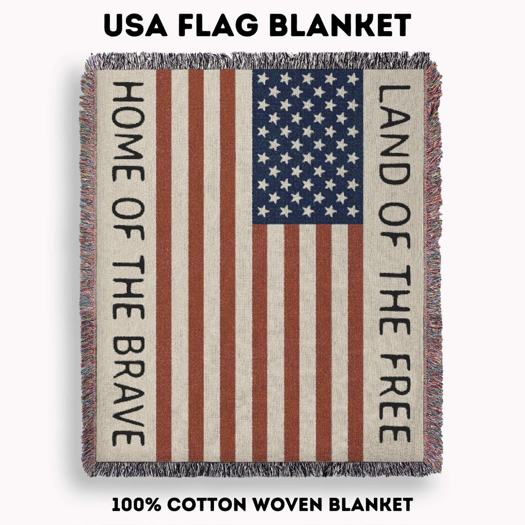 American Flag Woven Blanket, 'land of the Free, Home of the Brave ...