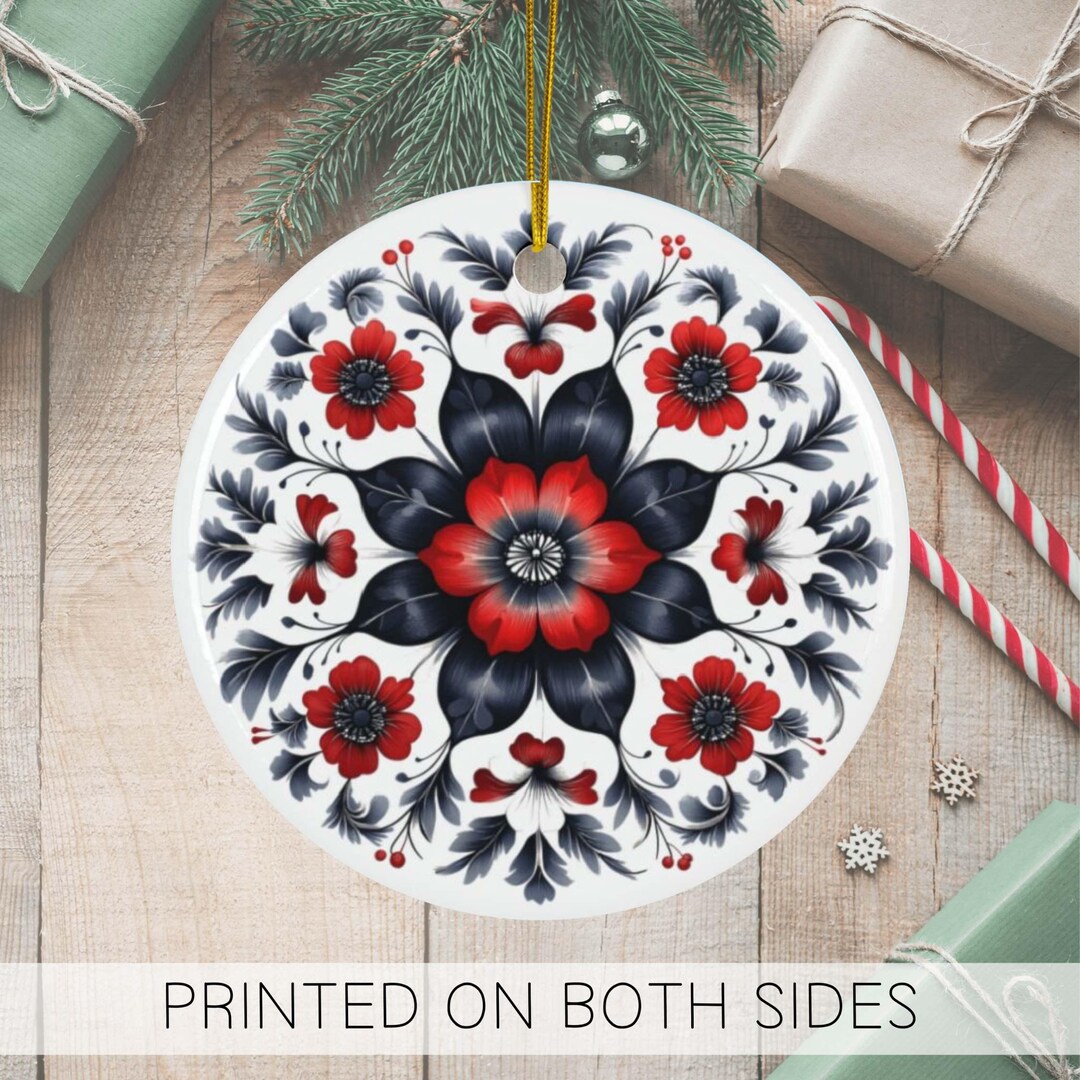 Scandinavian Red Blue Folk Art Christmas Ornament, Nordic Sweden ...