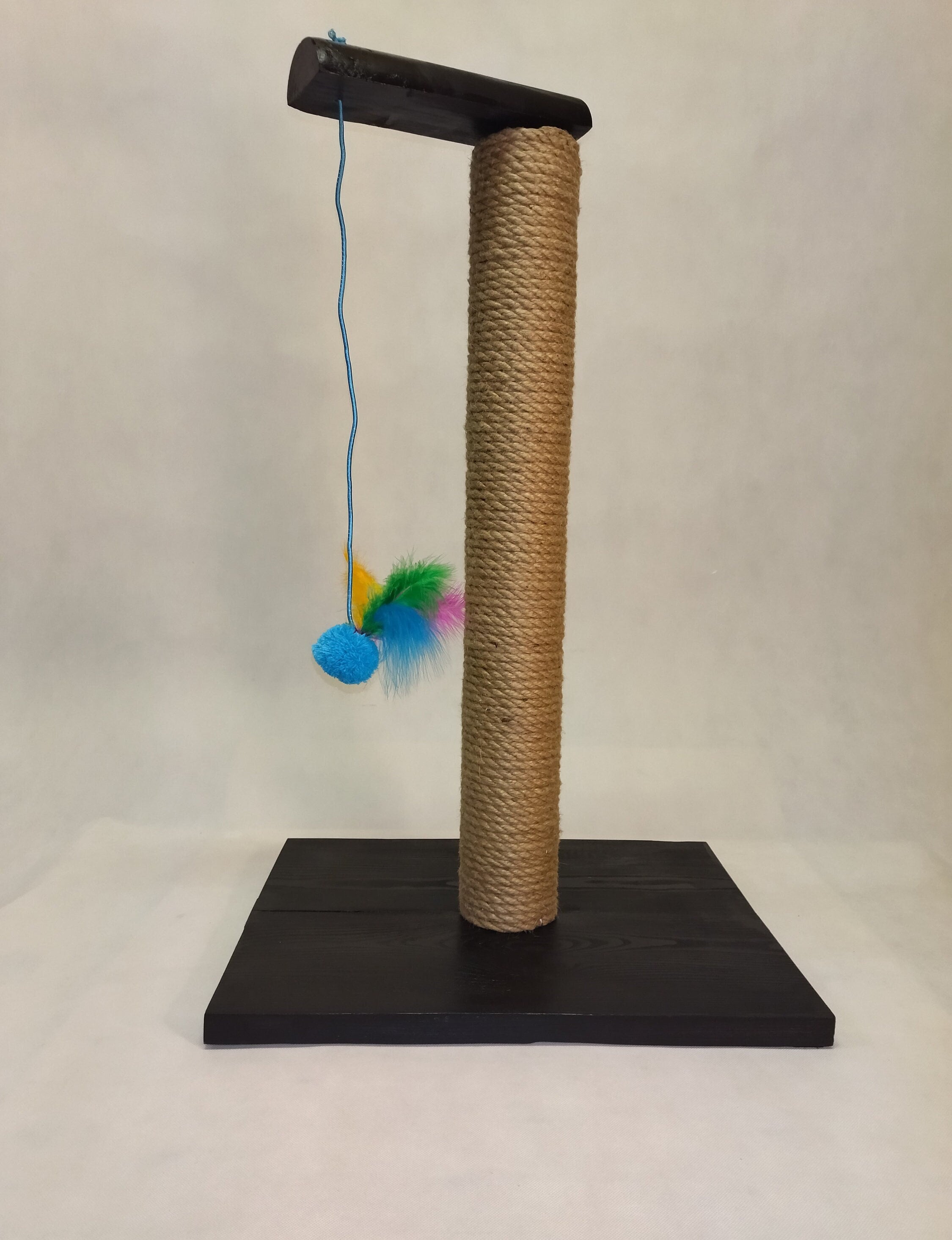 Black Wooden Pine Natural Cat Scratching Post With a Toy - Etsy