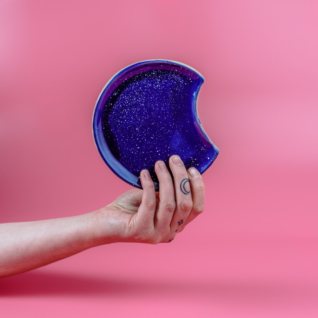 Blue Ceramic Moon Stand Ceramic Plate Moon Shaped Plate - Etsy