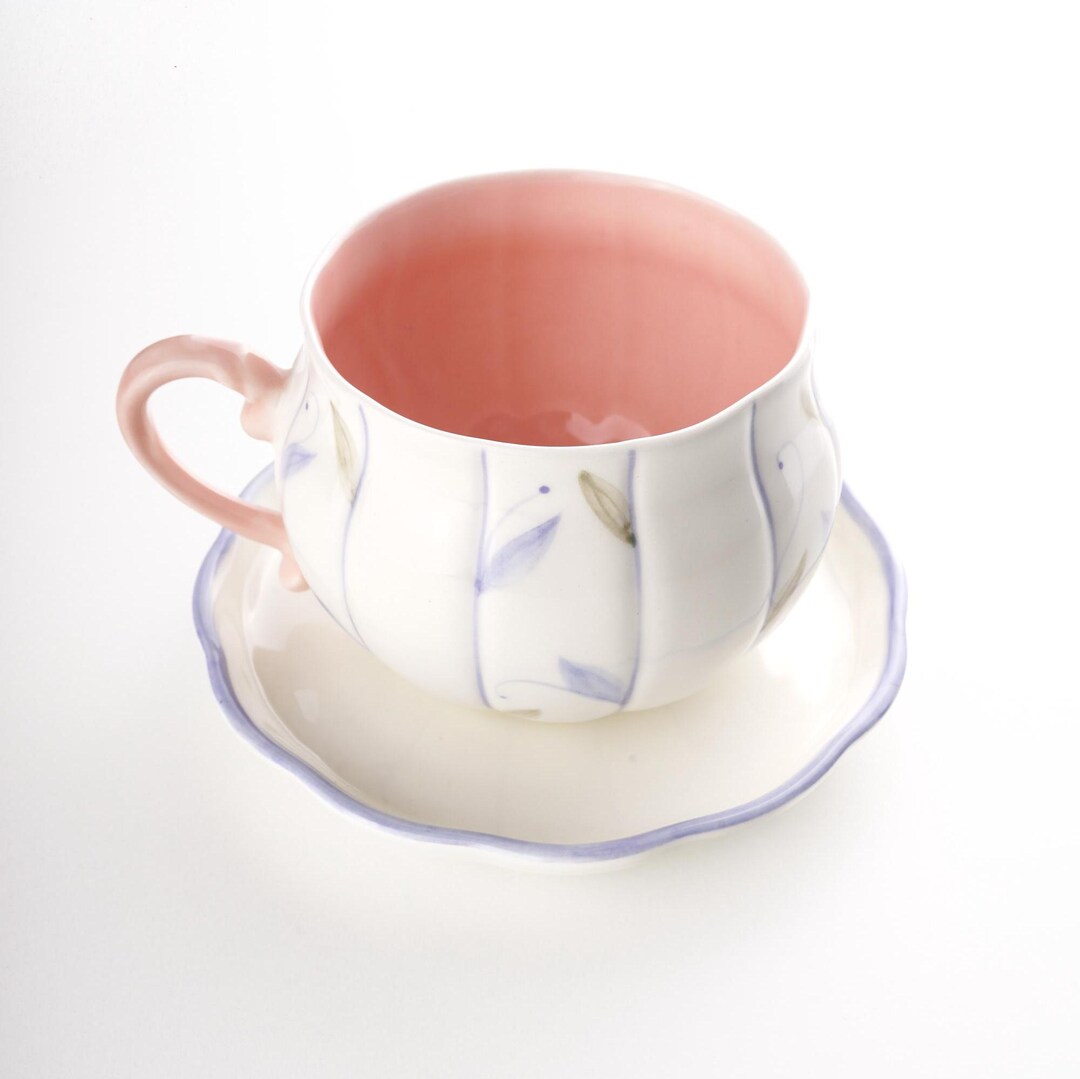 Handpainted Porcelain Tea Cup and Saucer, Purple Flower Serveware Small ...