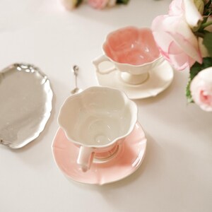Tea Set of Pink and White Tea Cups and Saucers, Porcelain Alice in ...