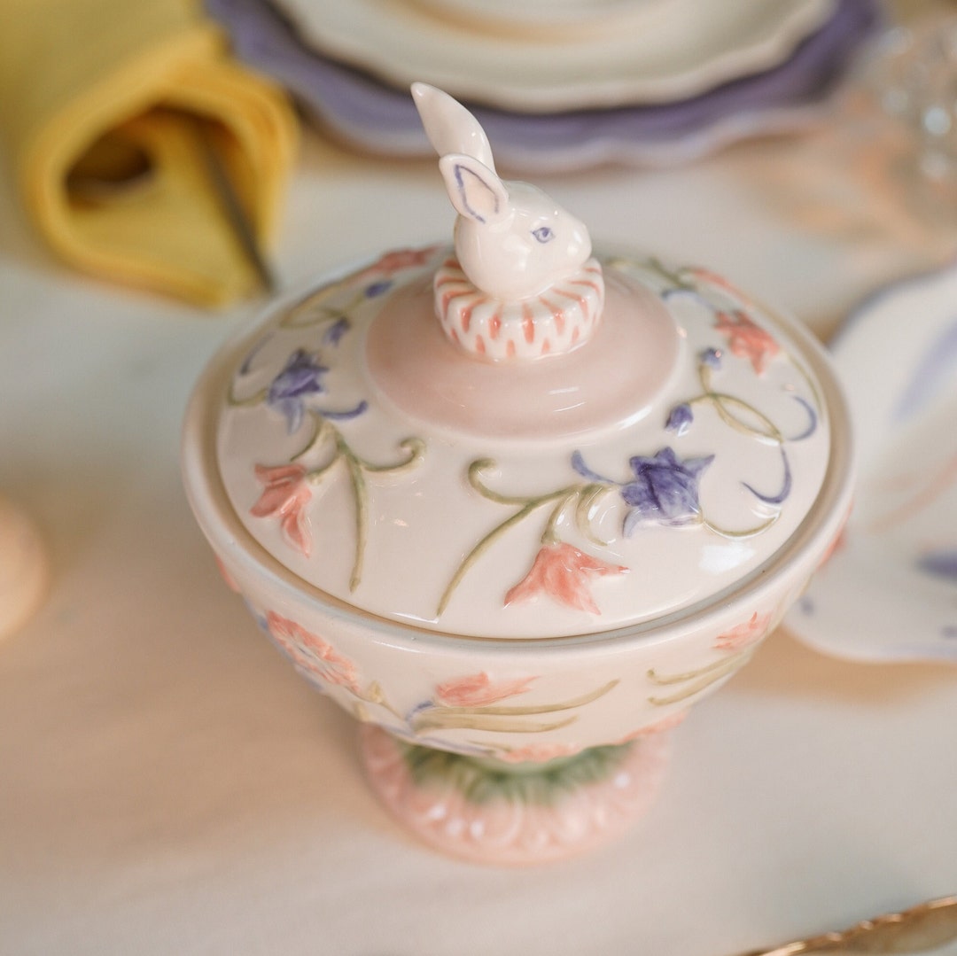 Candy Bowl Wiht Rabbit, Serveware Sugar Dish, Ceramic Animal Tablescape ...