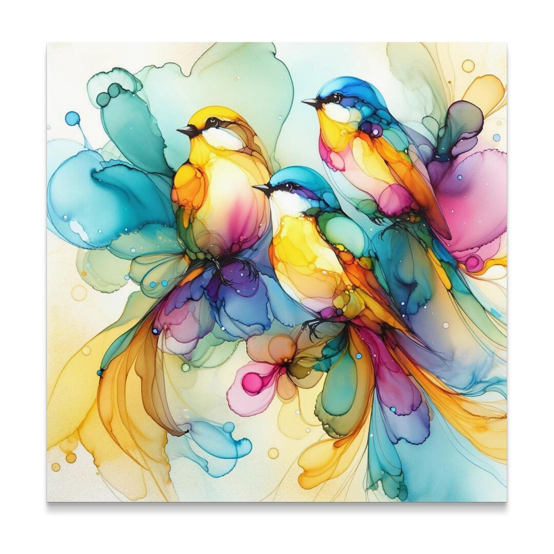Colorful Birds Watercolor Print, Vibrant Wall Art, Office Decor, Home ...