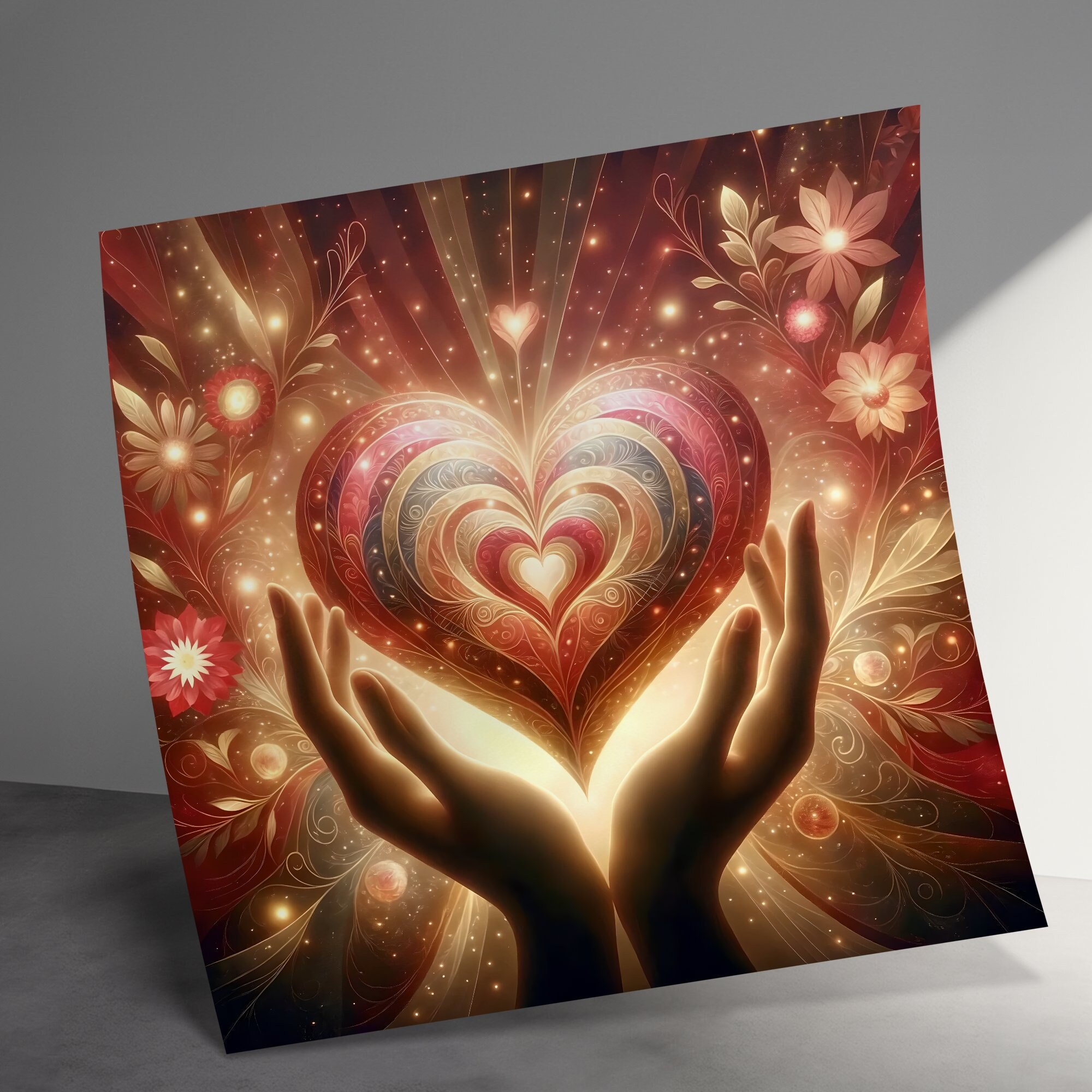Spiritual Heart Wall Art, Radiant Light and Flowers, Love and Healing ...