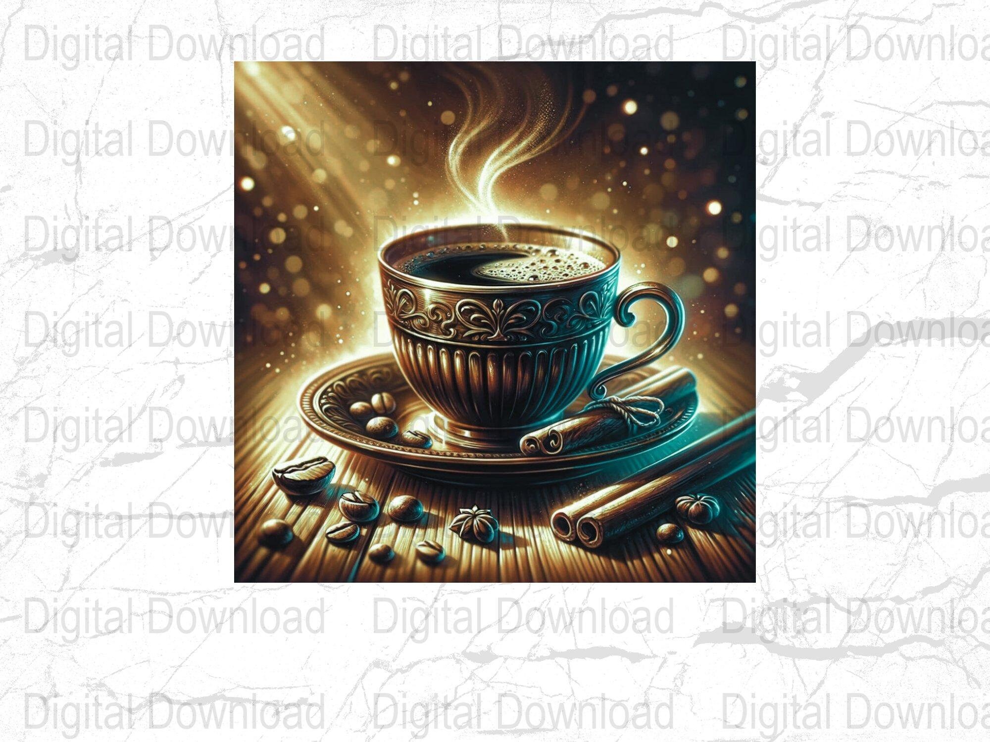 Magical Coffee Cup Digital Art, Enchanted Beverage Illustration ...
